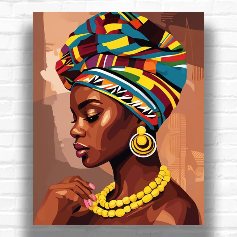 African American Lady in Ethnic Turban - Paint by Numbers Black Art