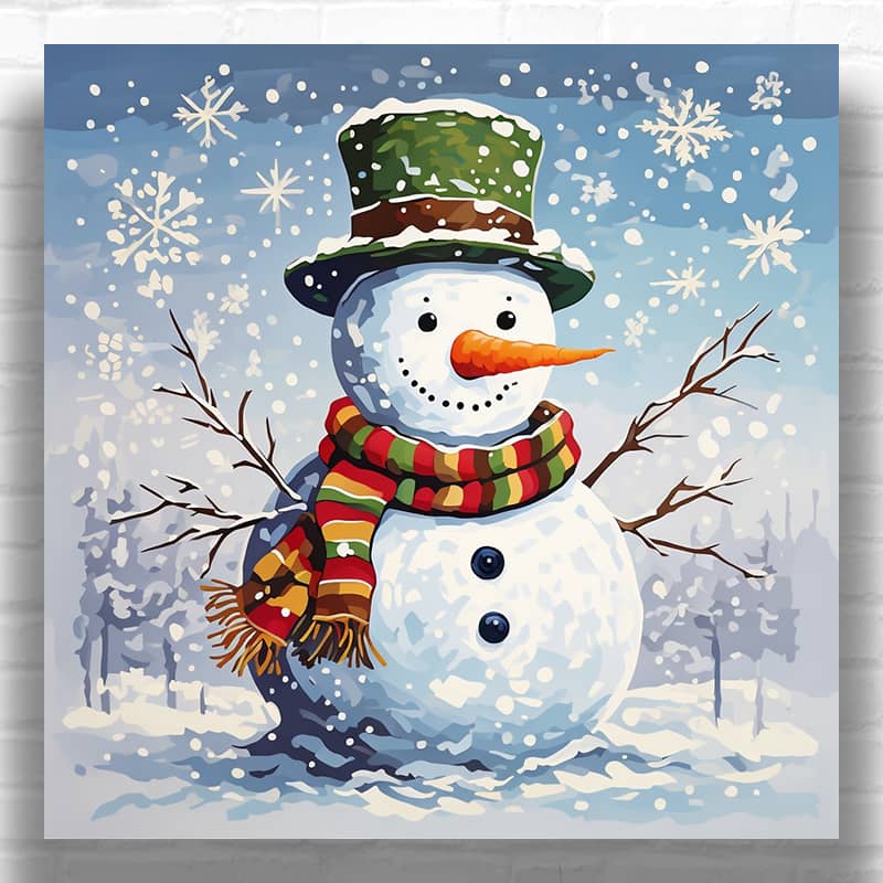 Christmas Snowman Paint by Numbers Kit - Winter Holiday Scene