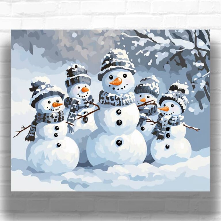 Snowman in the Moonlight Paint by Numbers Kit - Christmas Holiday Scene