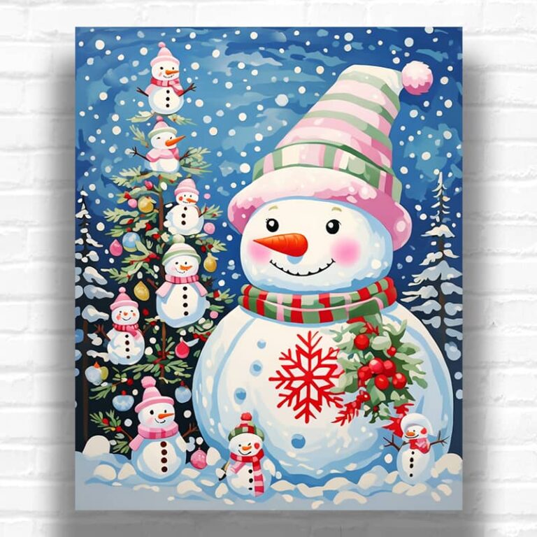 Christmas Snowman Paint by Numbers Kit - Winter Holiday Scene