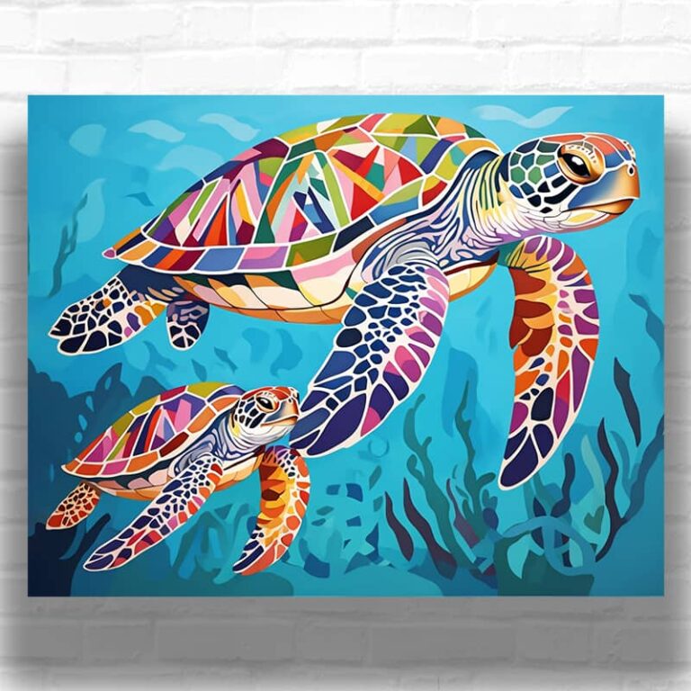Sea Turtle and Fish - Turtle Paint by Numbers